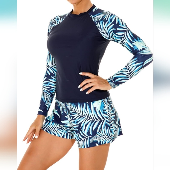 Swim | Long Sleeves Rash Guard Athletic Swim Aztec Tankini Sets ...